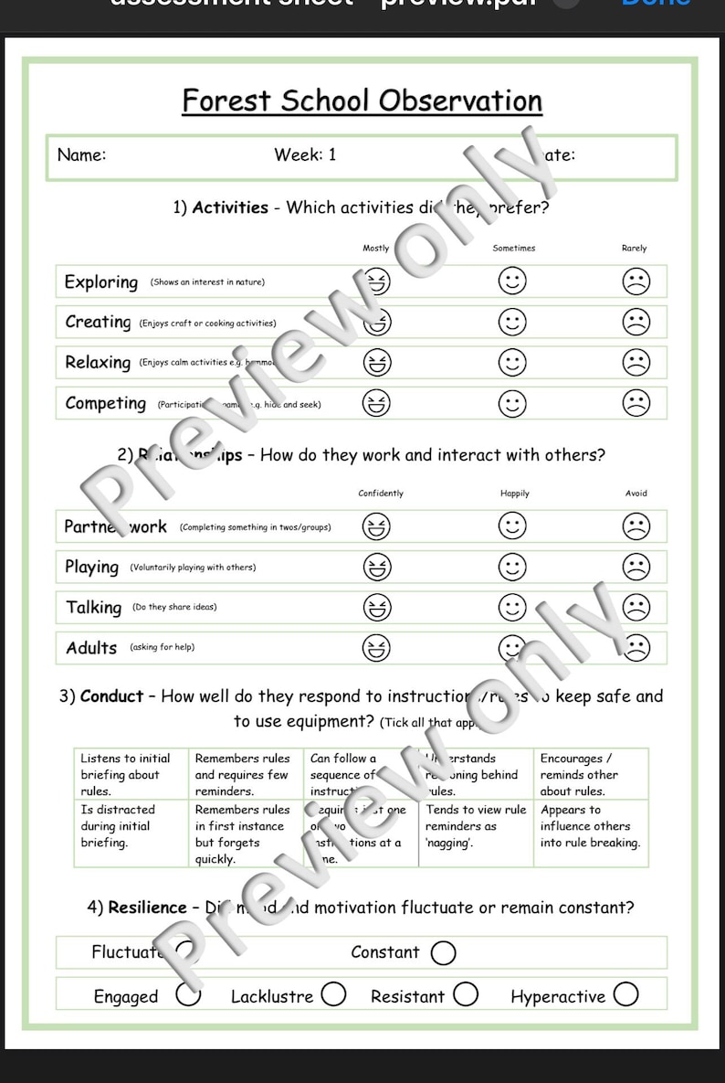 Forest School Baseline Ongoing Assessment Printable - Etsy