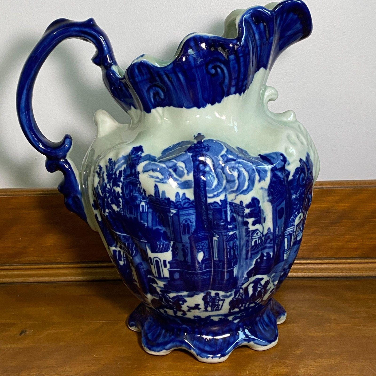 Vintage Victoria Ware Ironstone Flow Blue Pattern Water Pitcher & Basin ...