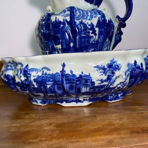 Vintage Victoria Ware Ironstone Flow Blue Pattern Water Pitcher & Basin ...