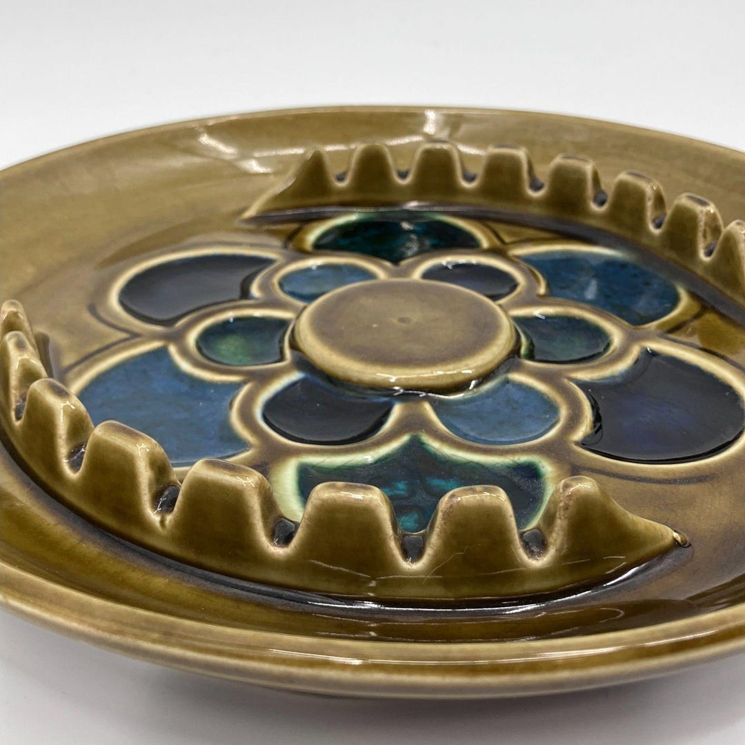 Vintage MCM Mccoy Pottery Signed Large Olive Green Floral Ashtray, 10 ...