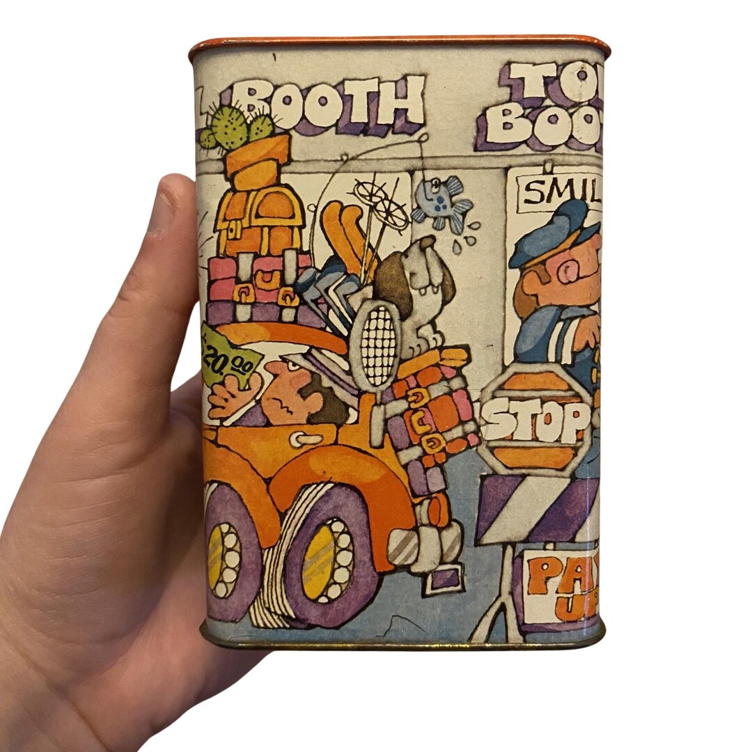Vintage Hallmark Toll Booth Tin Bank, 70s Toll Booth Operator Graphics ...