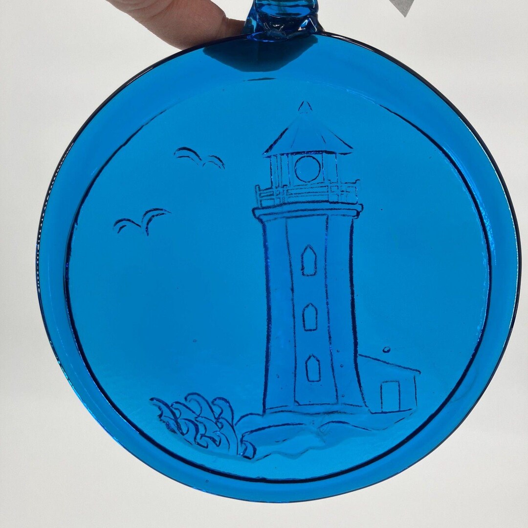 Kitras Art Glass Lighthouse Scenic Blue Glass Suncatcher, 6, Window ...
