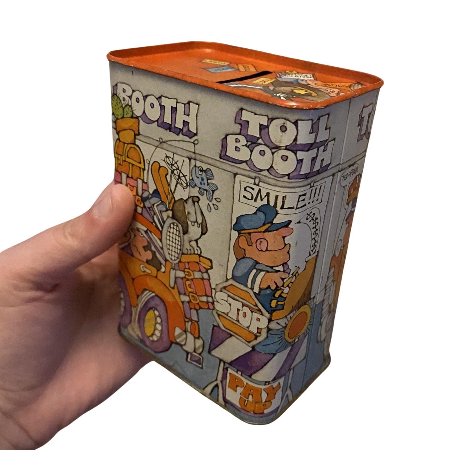 Vintage Hallmark Toll Booth Tin Bank, 70s Toll Booth Operator Graphics ...