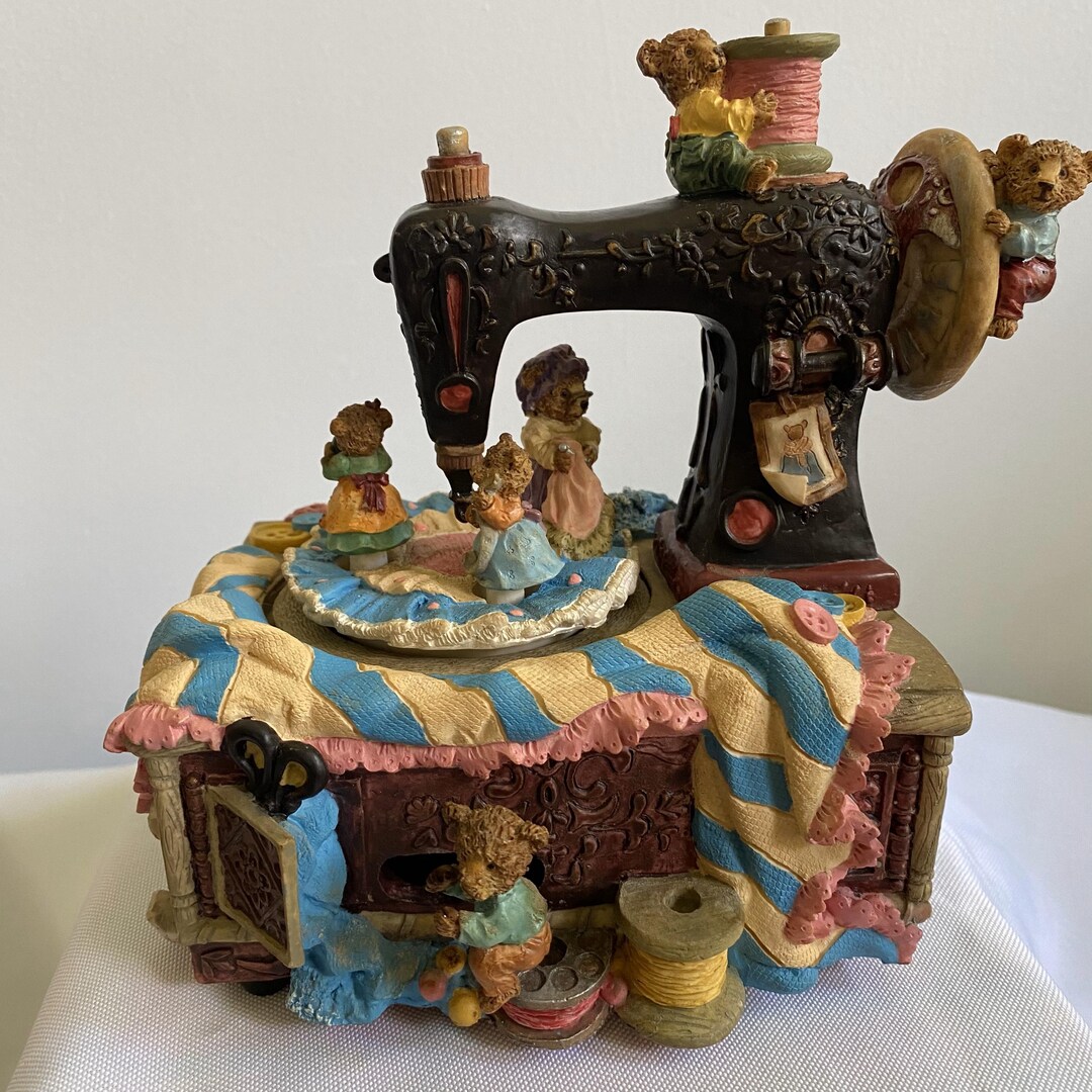 Vintage Hand-painted Animated Sewing Machine With Bears Musical ...