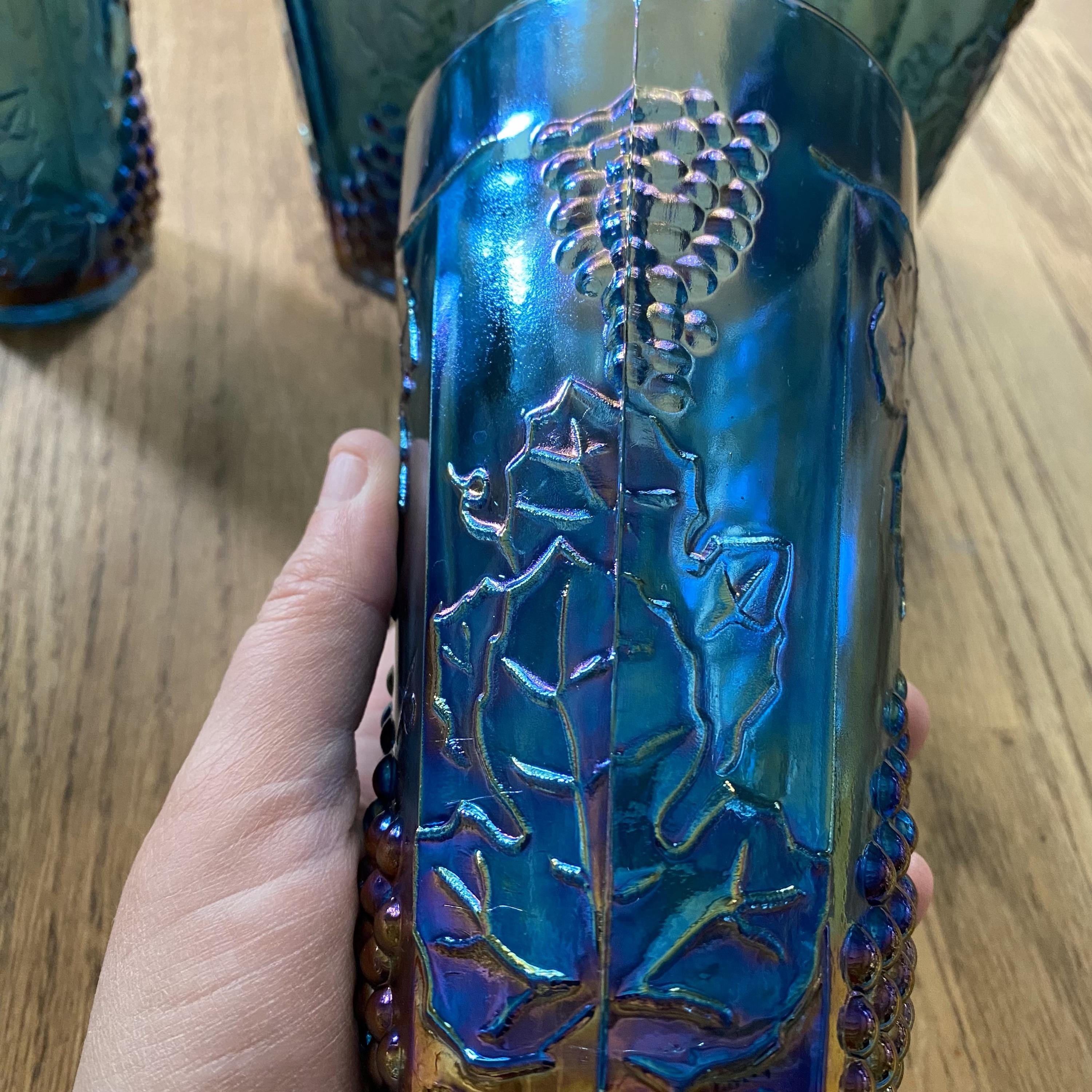Vintage Indiana Glass Company Harvest Grape Pattern Blue Carnival ...