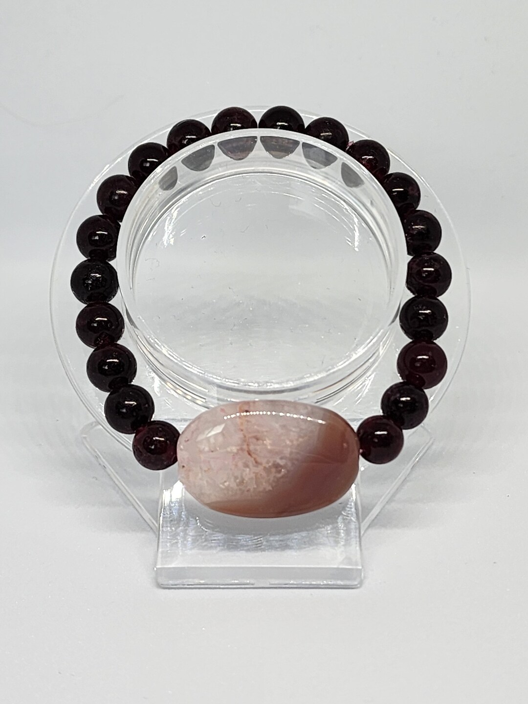 Garnet 8mm Beads and Rose Quartz Stone (20mm X 29mm), Stretch String - Etsy