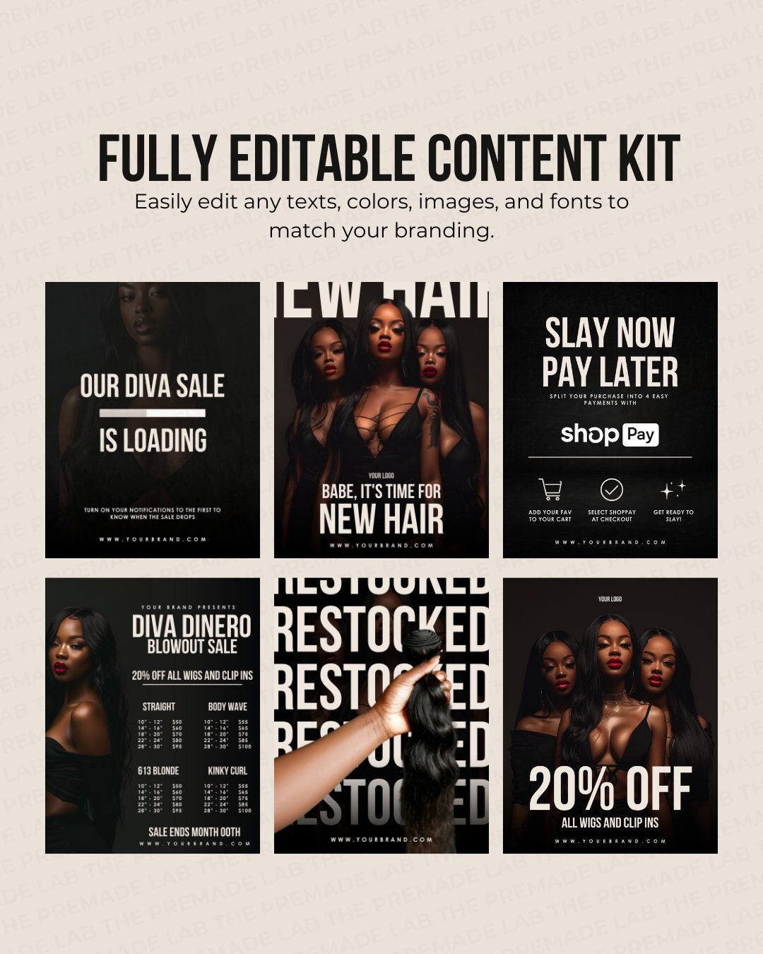 Diva Dinero Social Media Content Kit 6 Instagram Feed Posts for Hair Brands Photos Included - Etsy