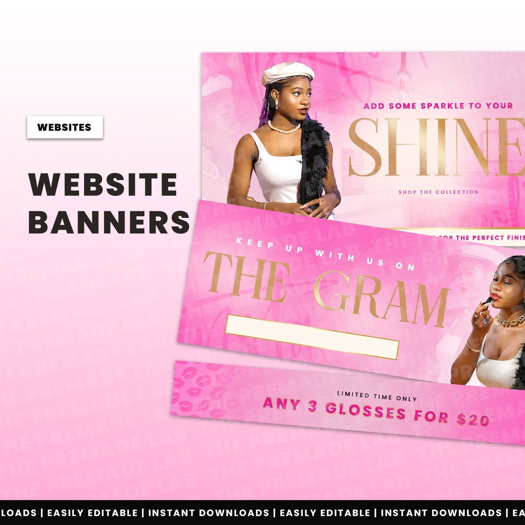 Ava Website Banner Designs Pink and Gold Shopify/wix Website Banners ...