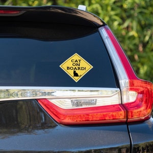 Cat on Board - Yellow Caution Sign Car Sticker - Vinyl, Satin Finish - Etsy