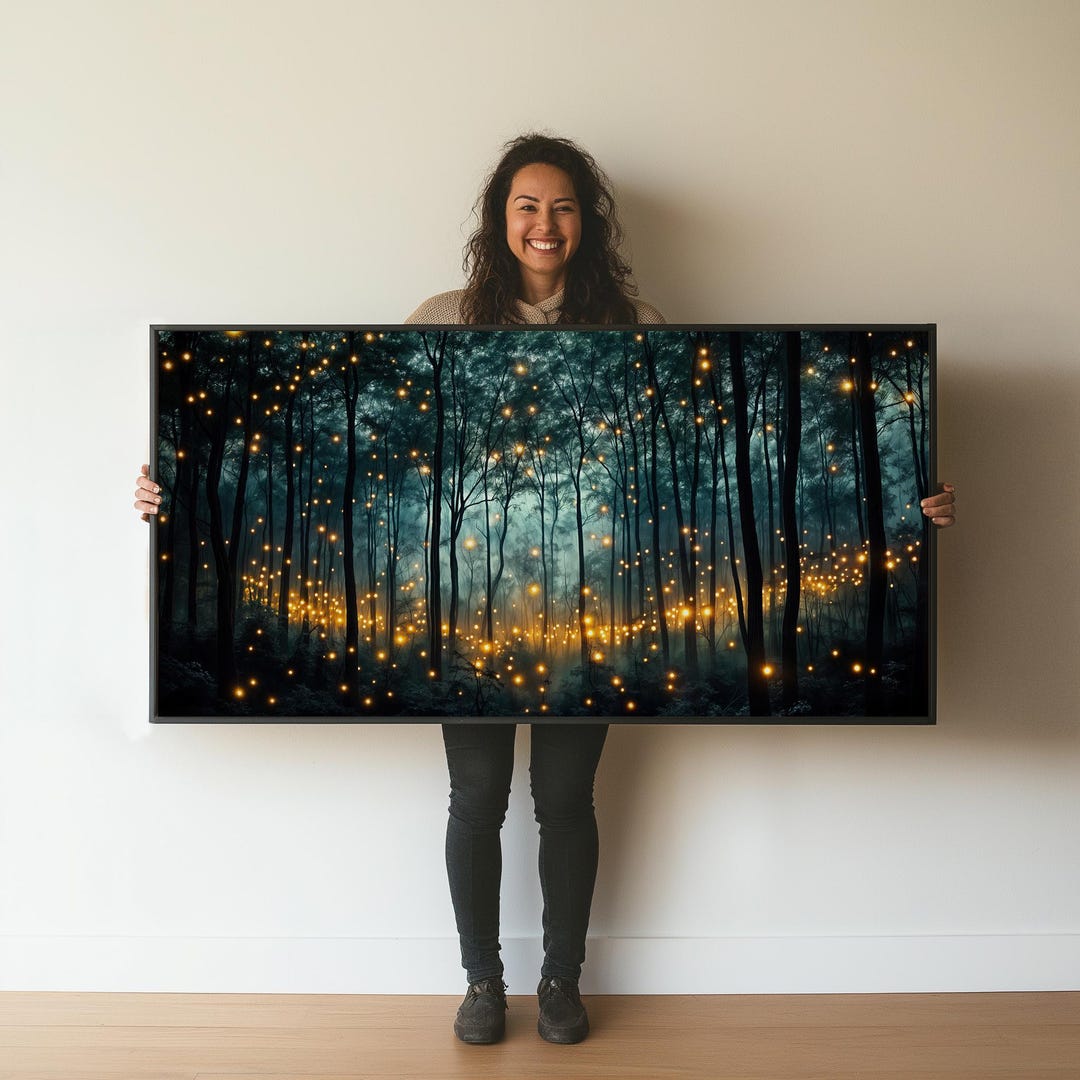 Firefly Dark Forest Large Wall Art: Mystical Woodland Landscape Poster ...