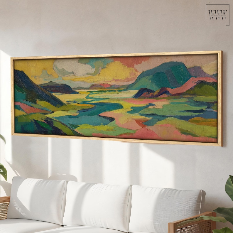 Vintage Panoramic Abstract Landscape Canvas Print, Colorful Horizontal ...