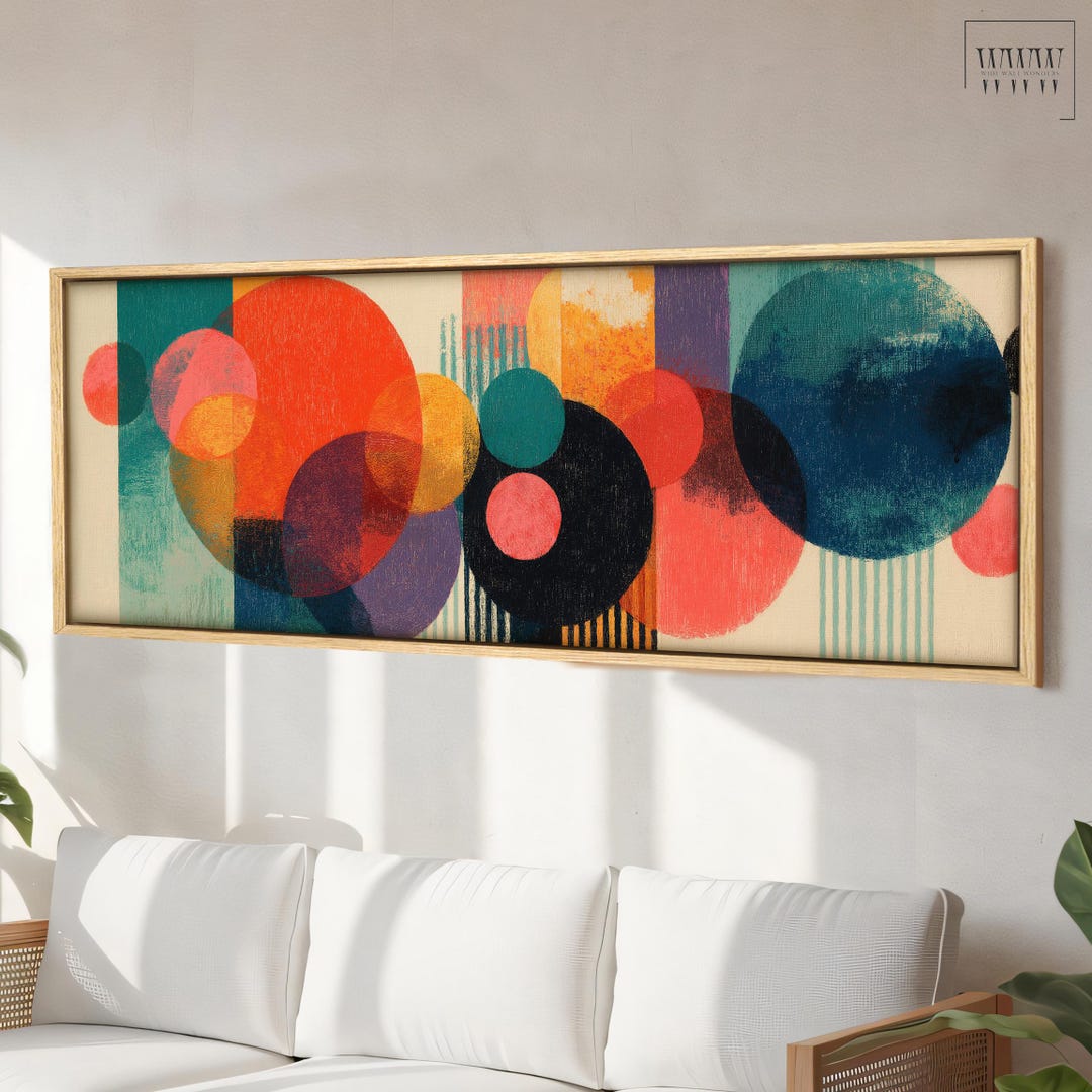 Mid Century Modern Framed Canvas Print: Retro Geometric Circles Art - Etsy