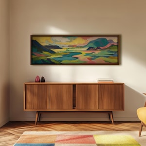 Vintage Panoramic Abstract Landscape Canvas Print, Colorful Horizontal ...