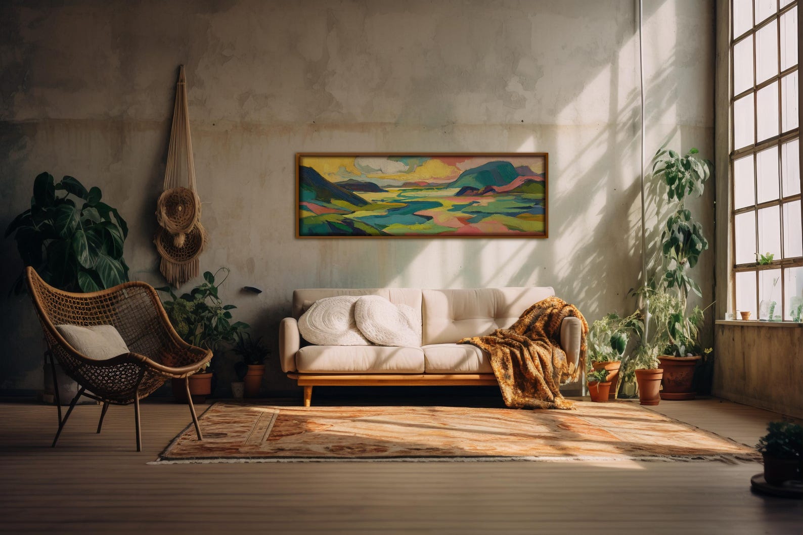 Vintage Panoramic Abstract Landscape Canvas Print, Colorful Horizontal ...