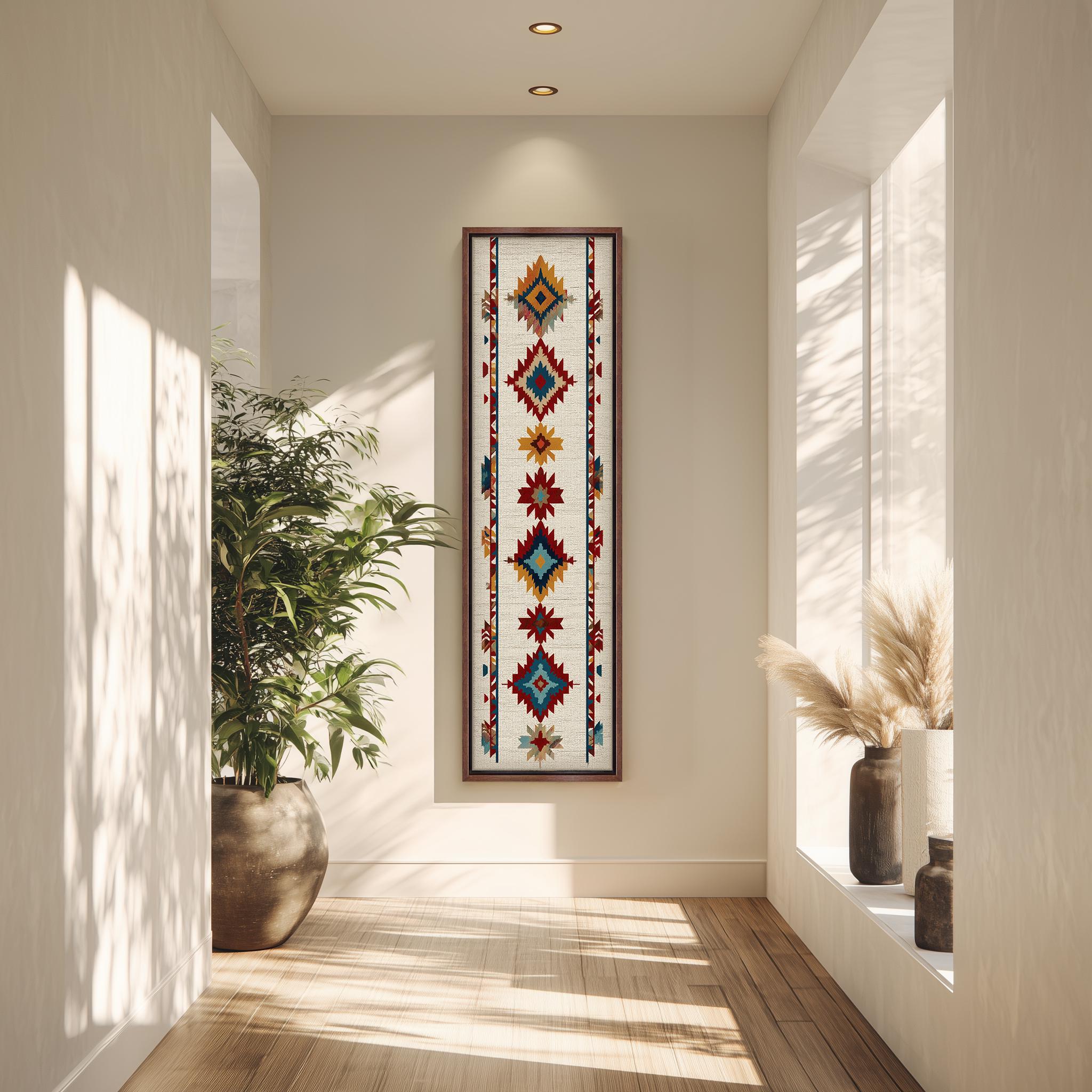 Extra Long Narrow Vertical Wall Art: Vintage Rug Effect Boho Artwork ...