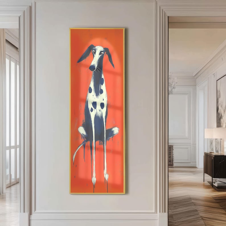 Greyhound Art Print: Red Abstract Dog Portrait, Framed Gallery Canvas ...