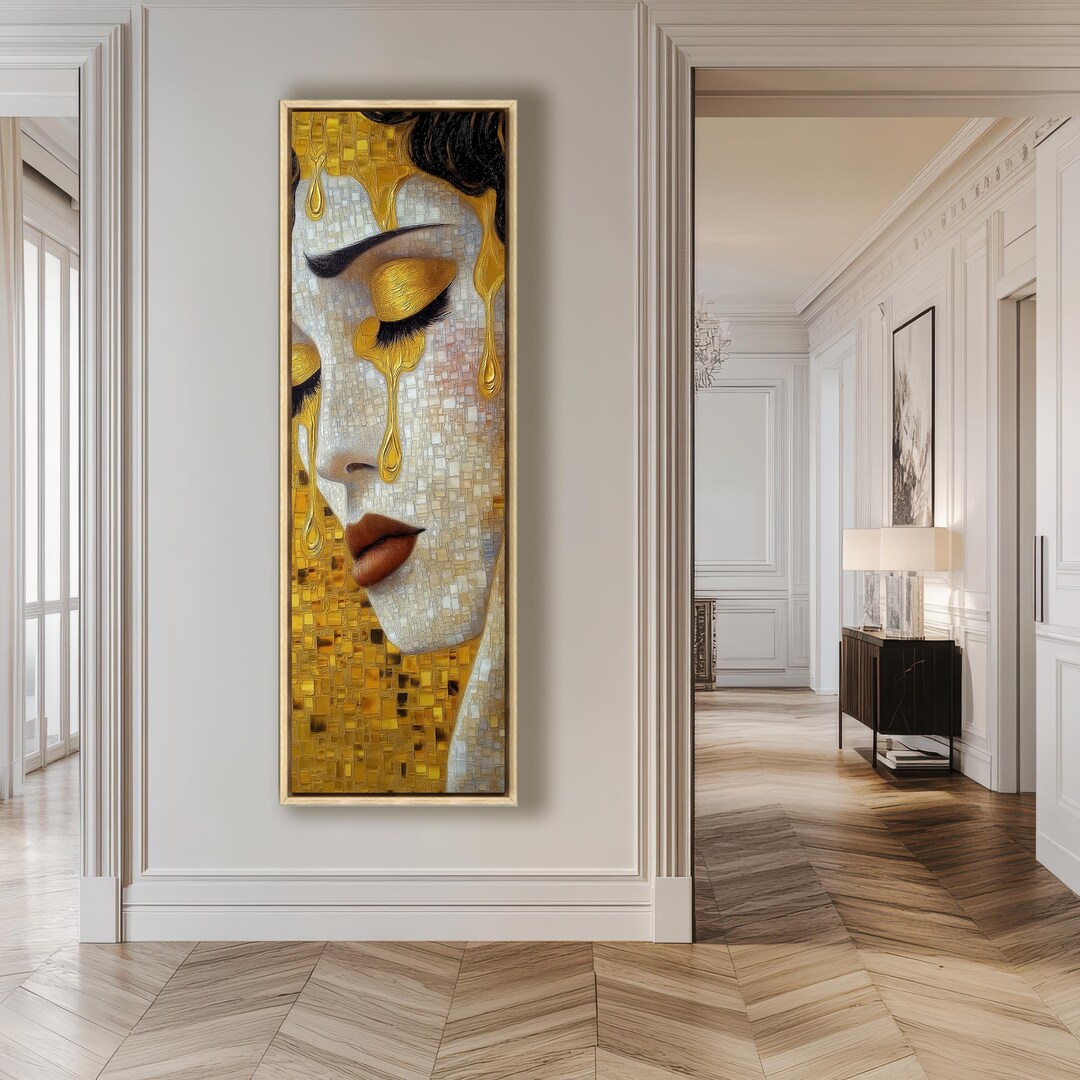 Golden Tears Long Narrow Wall Art, Gustav Klimt Inspired Print, Gold ...