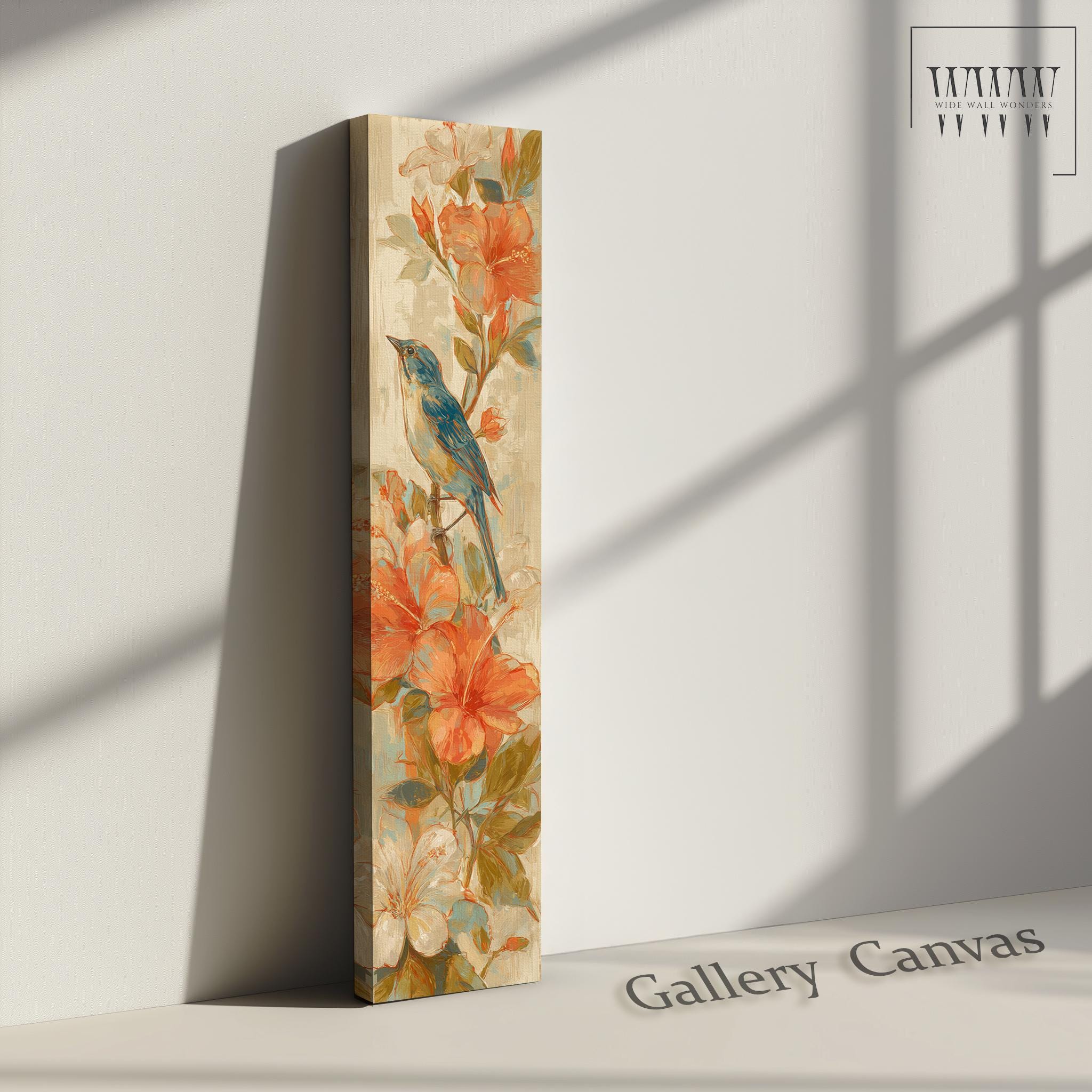 Vertical Floral Bird Canvas Print: Tall Narrow Botanical Wall Art - Etsy