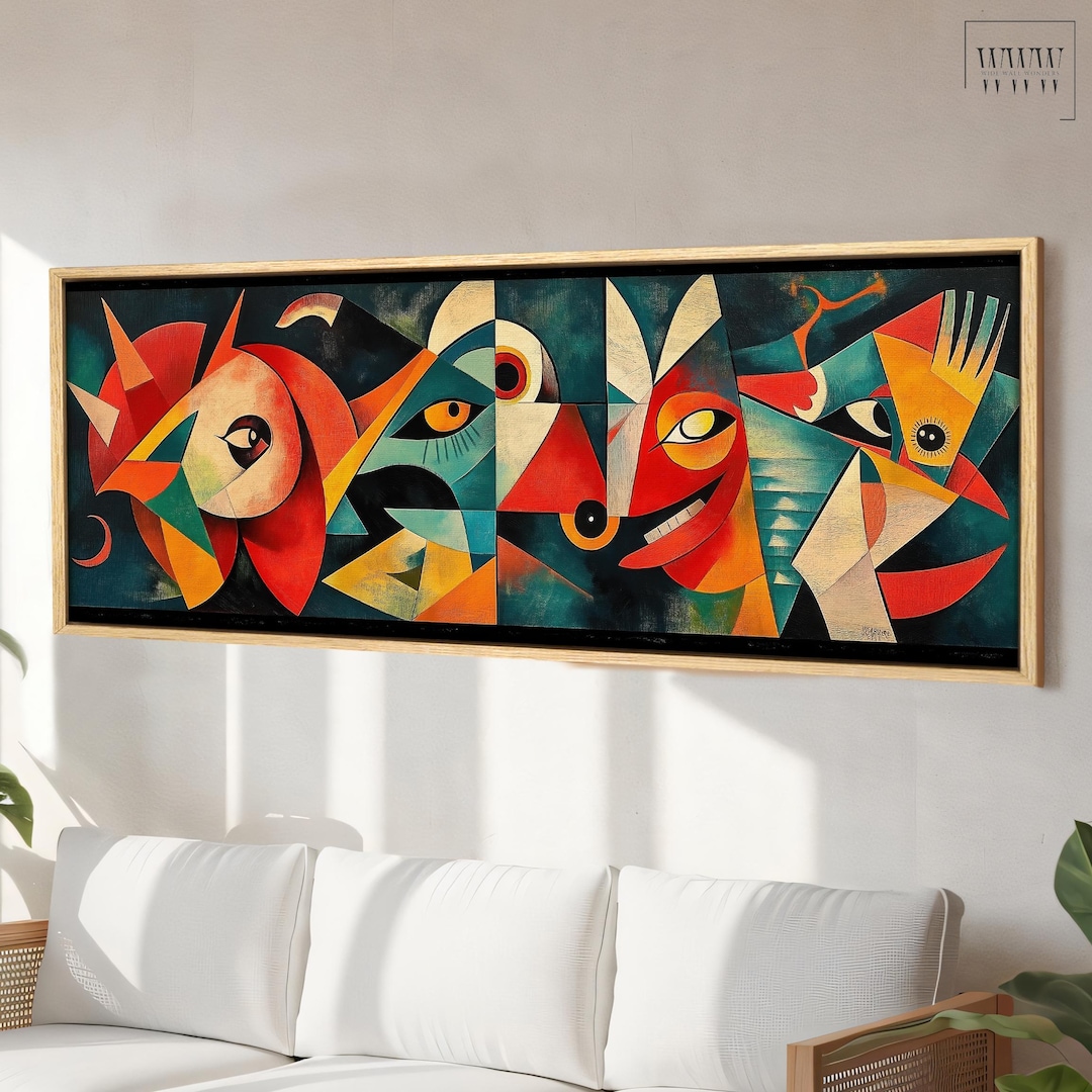 Abstract Cubism Framed Canvas Wall Art: Large Panoramic Gallery Print ...