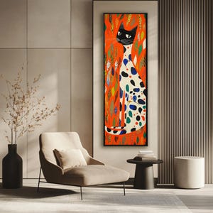 Funny Cat Black-head Wall Art, Long Narrow Modern Cat Drawing Artwork ...