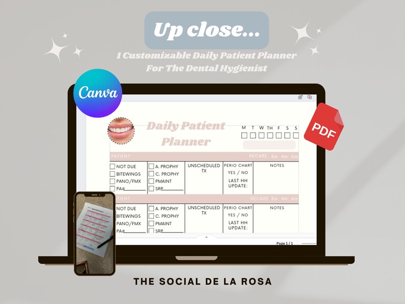 Dental Patient Daily Planner Template Dental Hygienist Daily Chart ...