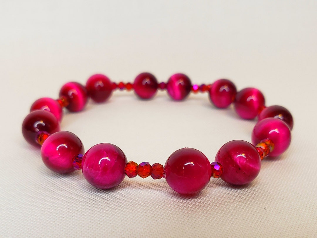 Danity Magenta Tiger Eye Stone Beaded Bracelet. Made to Order ...