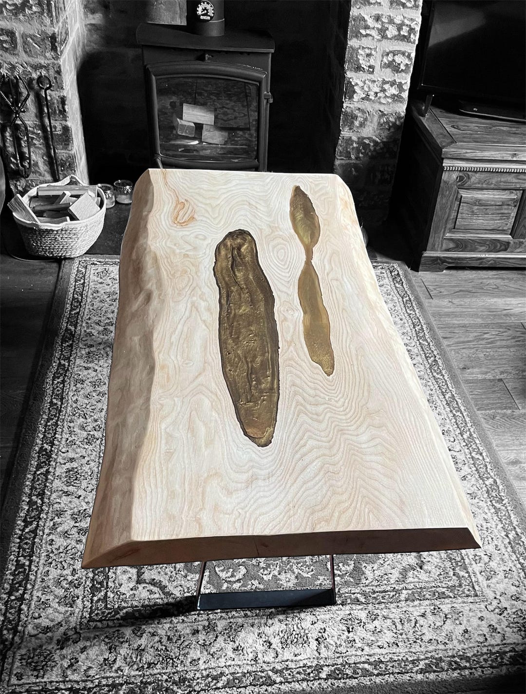 Large Solid Ash Coffee Table Top With Complementary Resin Inserts. - Etsy