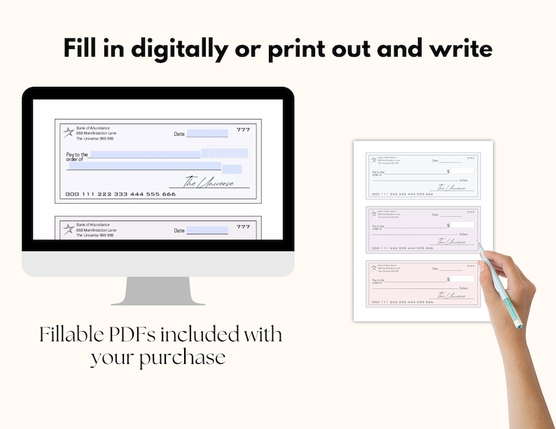 Printable Manifestation Check Templates: Law of Attraction (editable ...