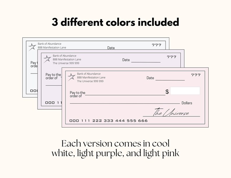 Printable Manifestation Check Templates: Law of Attraction (editable ...