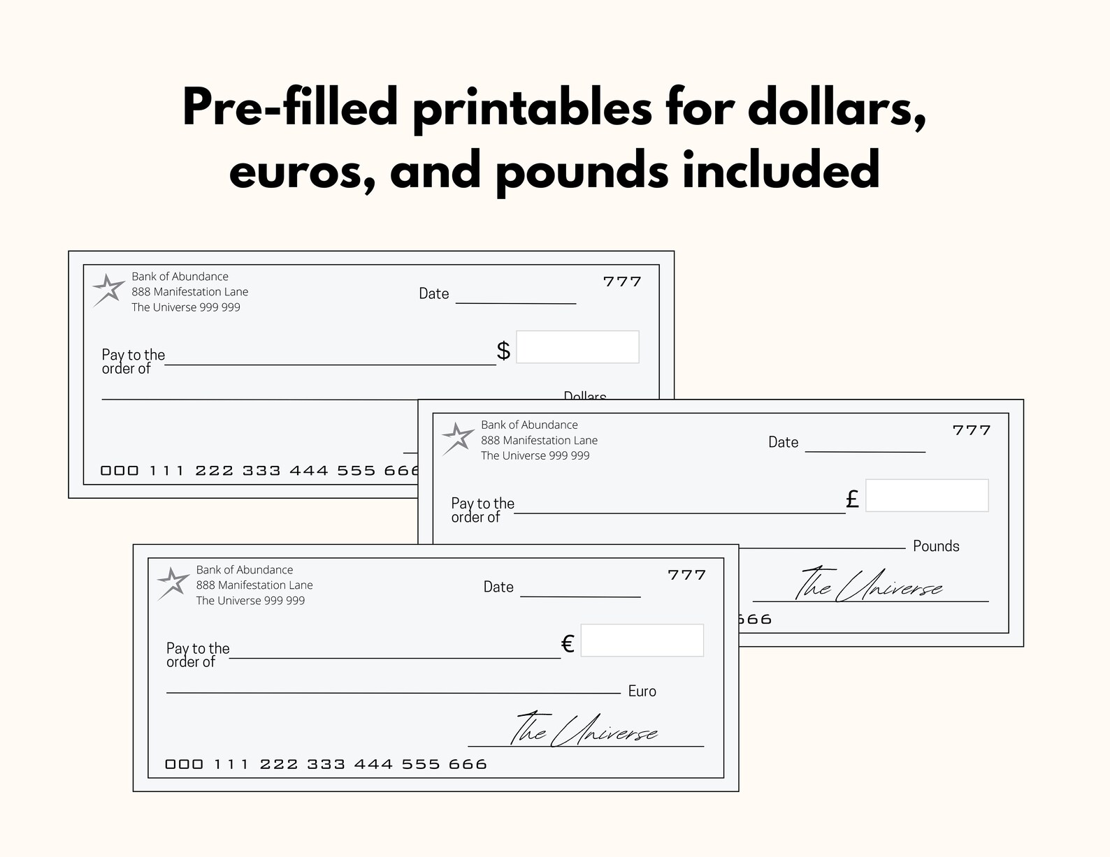 Printable Manifestation Check Templates: Law of Attraction (editable ...
