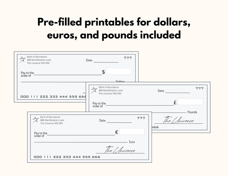 Printable Manifestation Check Templates: Law of Attraction (editable ...