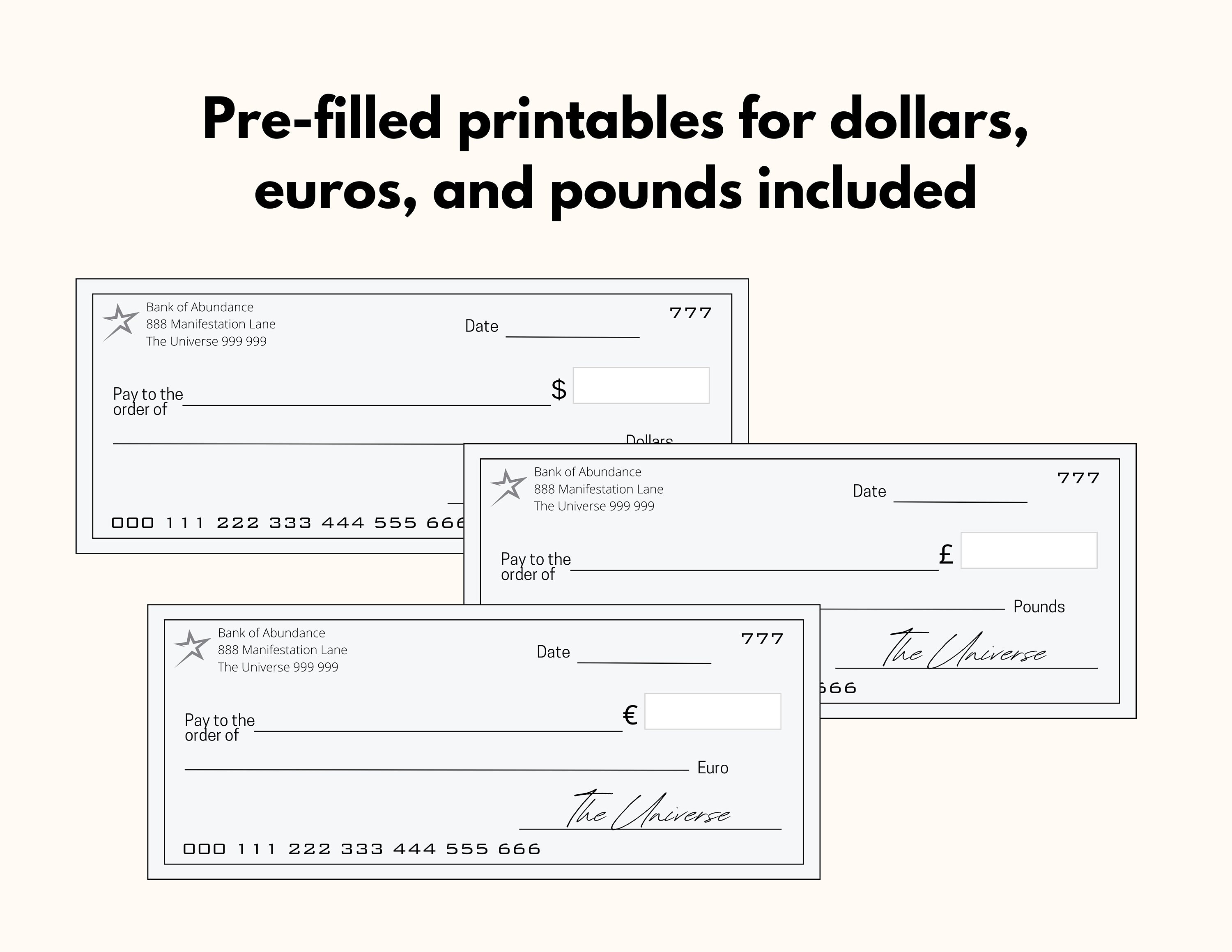 Printable Manifestation Check Templates: Law of Attraction (editable ...