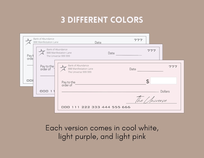 Original Printable Cheque Templates for Manifestation & Abundance ...