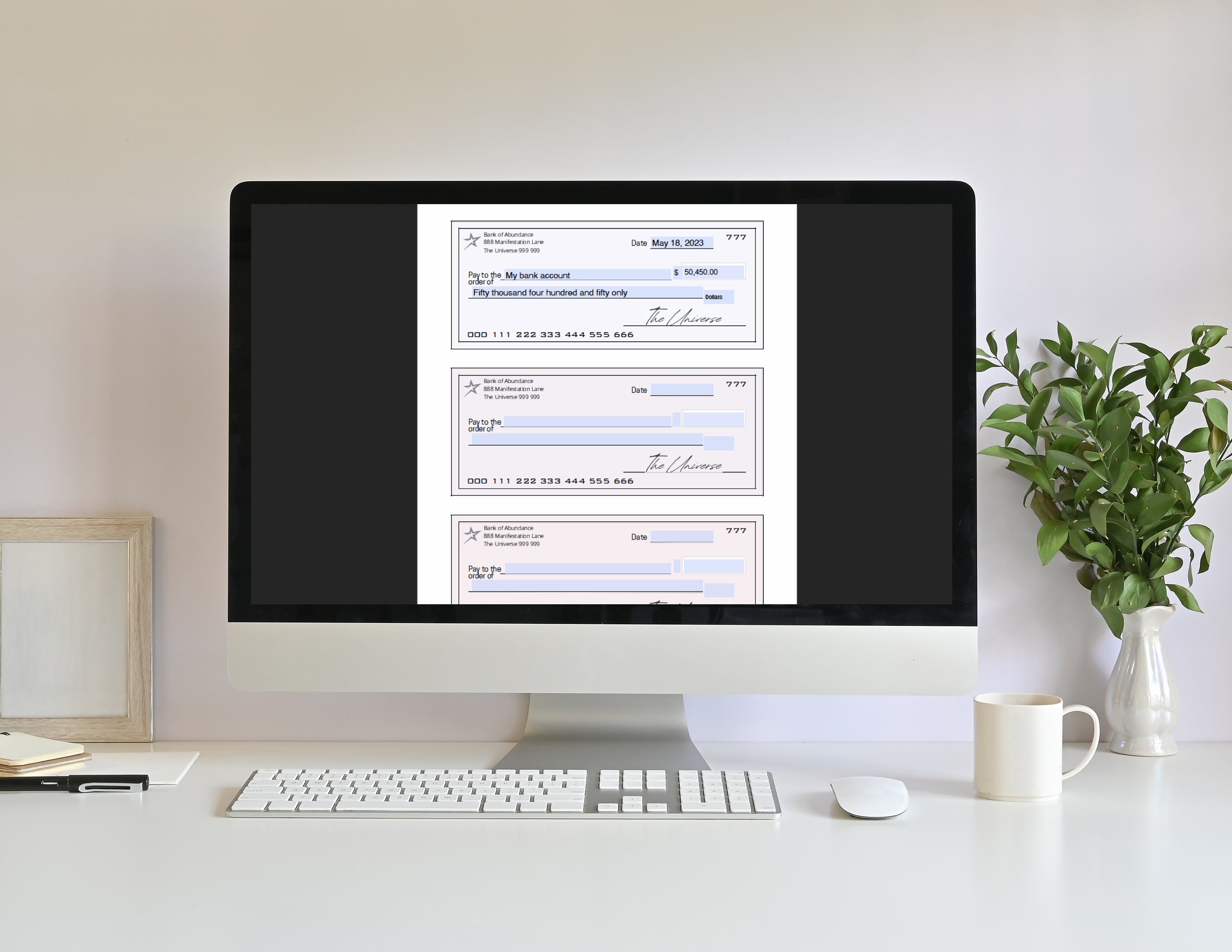 Printable Manifestation Check Templates: Law of Attraction (editable ...