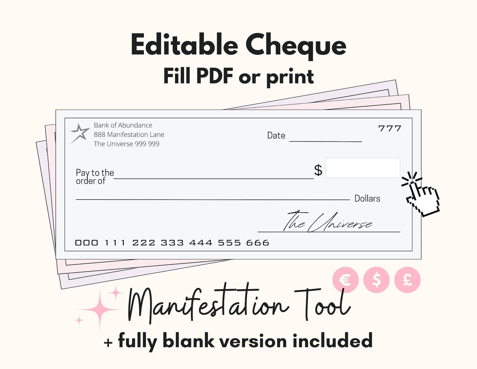 Printable Manifestation Check Templates: Law of Attraction (editable ...