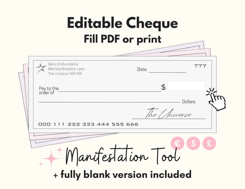 Printable Manifestation Check Templates: Law of Attraction (editable ...