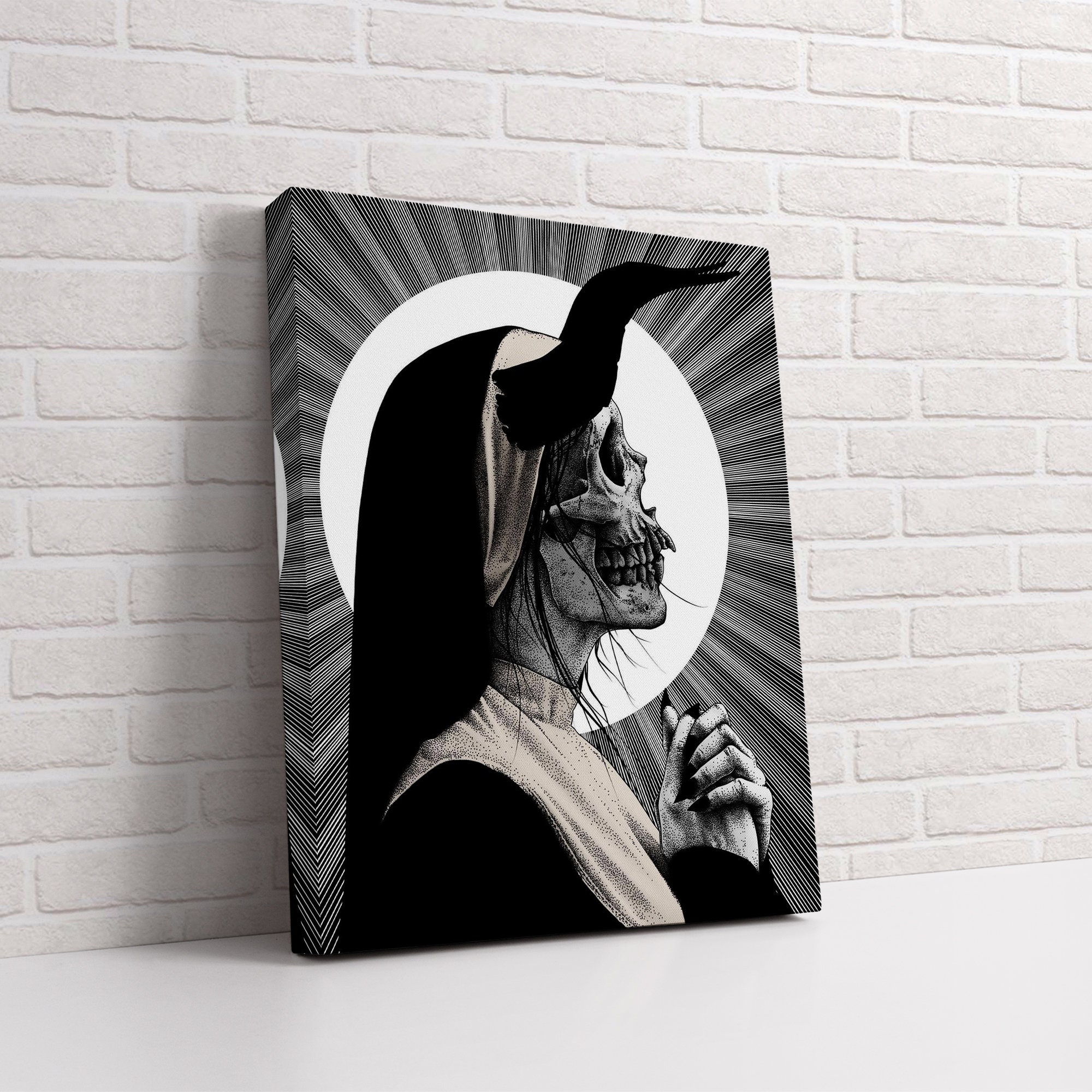 Nun Skeleton Woman Poster Wall Art, Corned Nun Canvas Wall Art ...