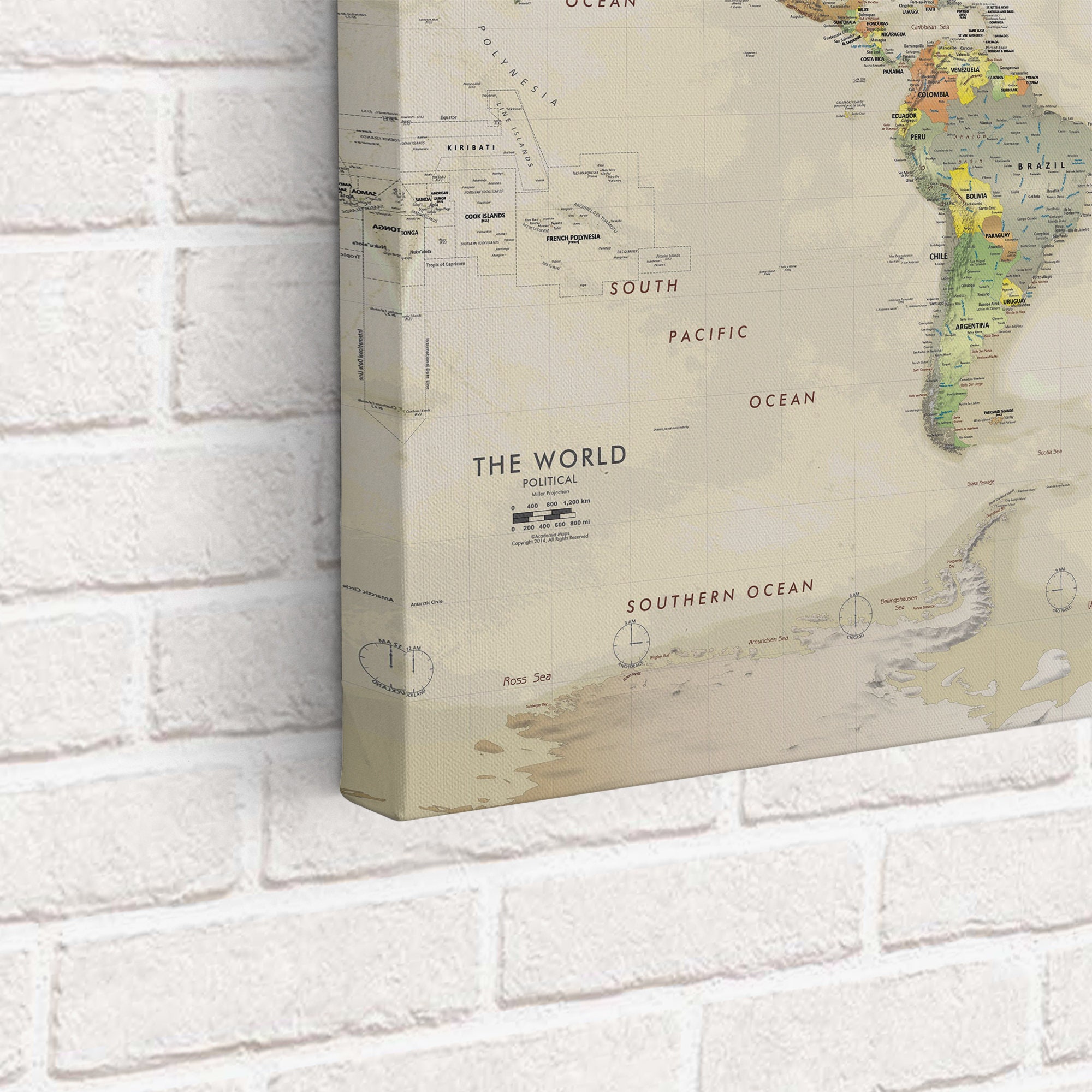 Classic Beige Ocean World Wall Map Poster , Antique Style Detailed ...
