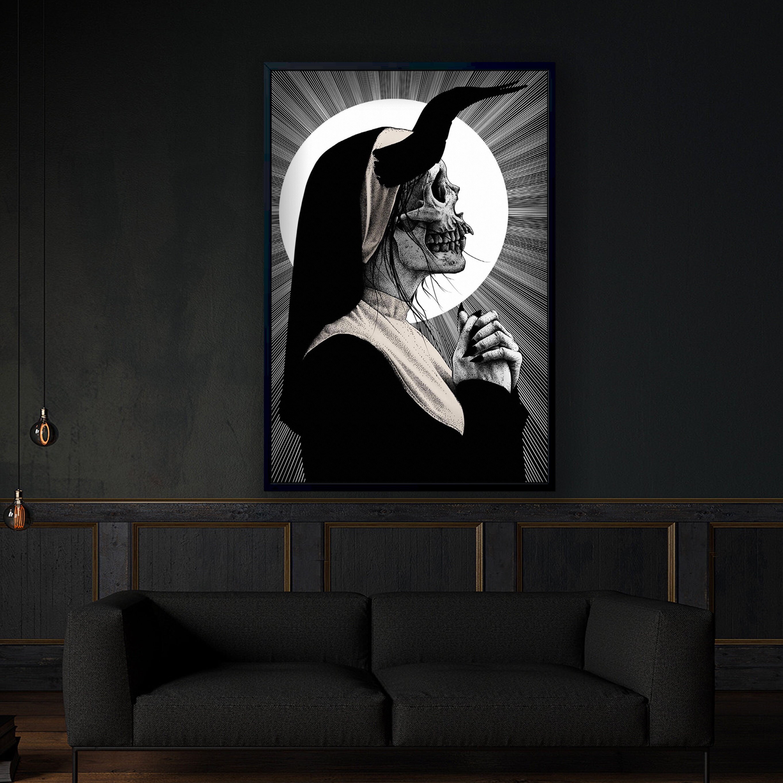 Nun Skeleton Woman Poster Wall Art, Corned Nun Canvas Wall Art ...