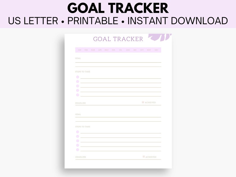 Goal Tracker Printable Digital Print Instant Download - Etsy
