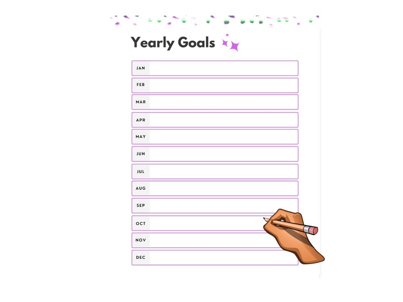 Yearly Goals Notes Planner Tracker Printable Digital Instant Download ...