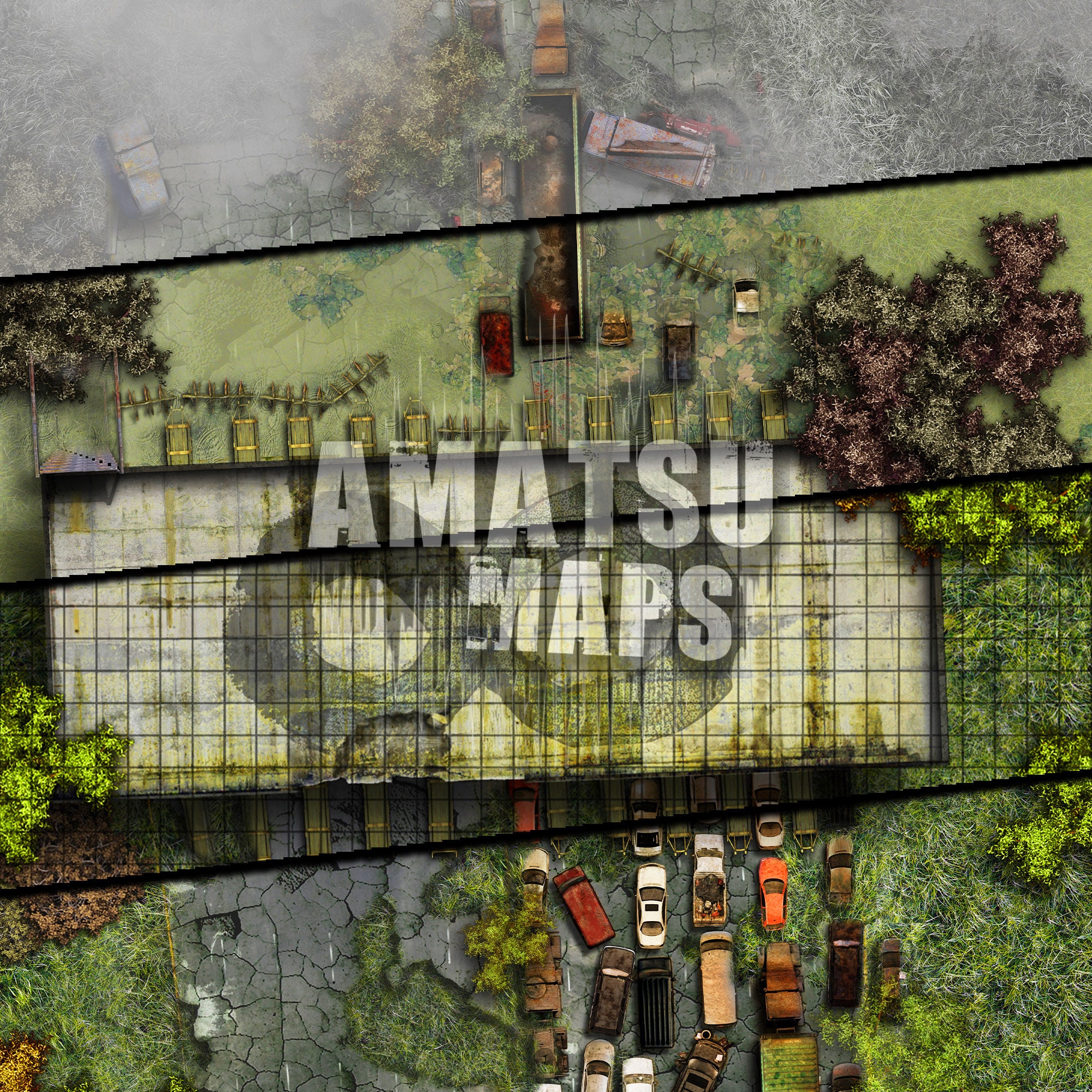 Post-apocalyptic Roads Battle Maps Bundle 2K - Tunnel, Highway & Bridge Battlemap Fallout 2d20 ...