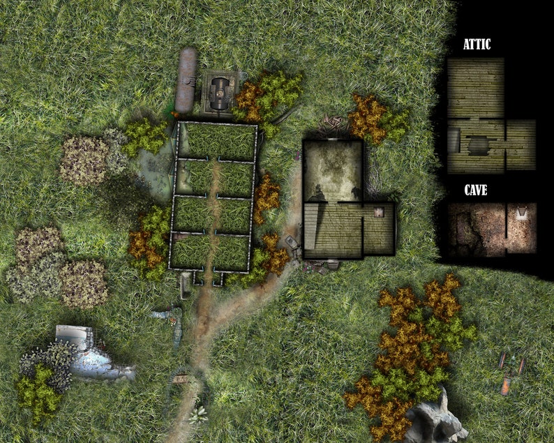 Post-apocalyptic Green House Battle Map Grass Dnd Jdr Zombie Apocalypse ...