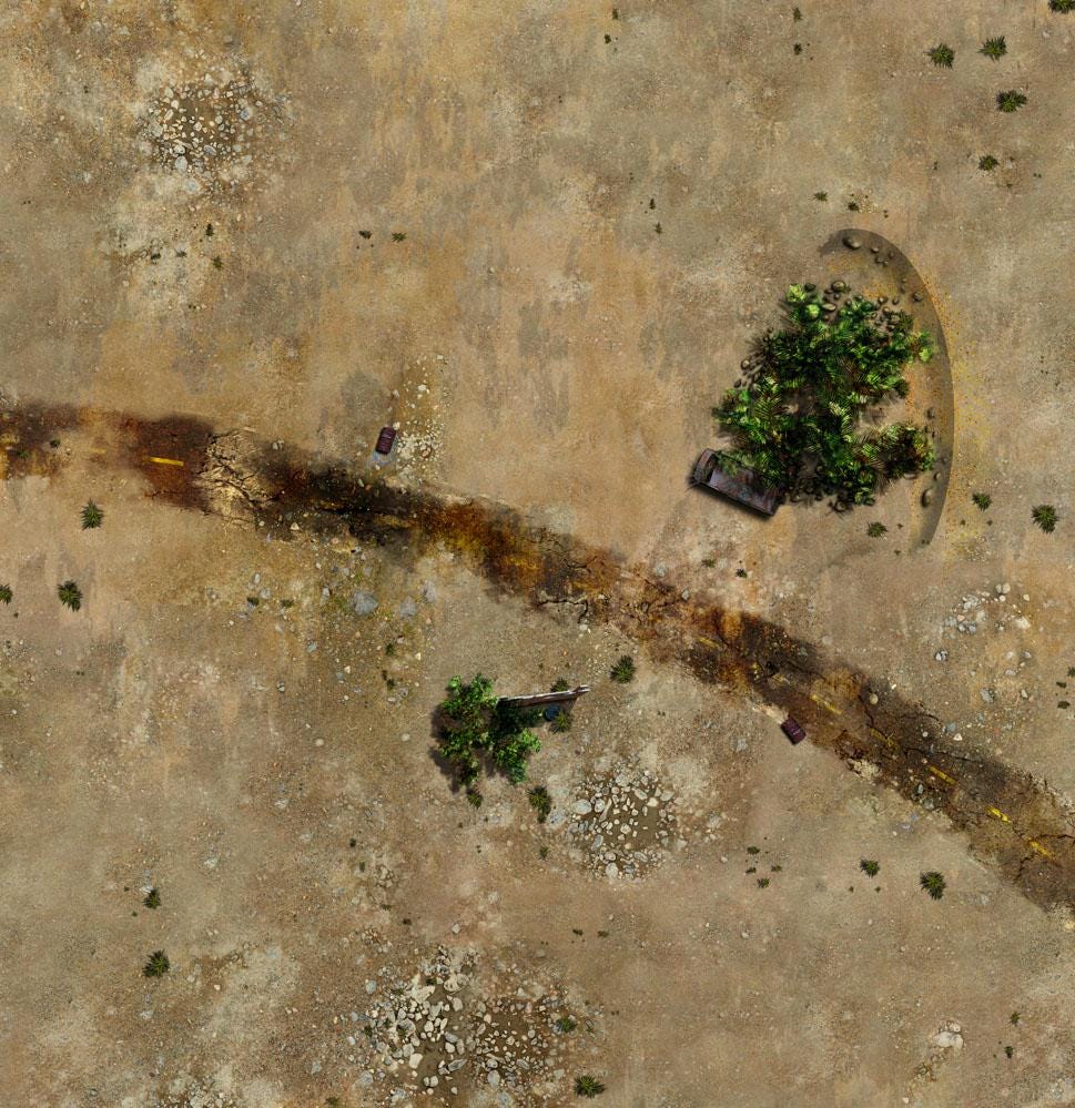 Wasteland Desert Road Battle Maps, Post-apocalyptic RPG Maps, Modern ...