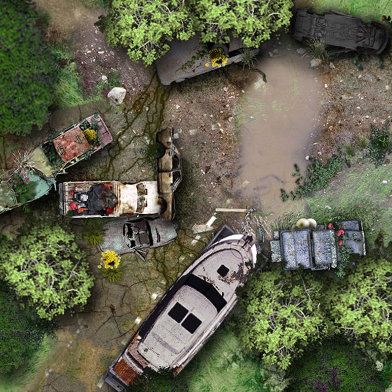 Post-apocalyptic Crossroads Battle Map | Zombie Apocalypse Battlemap - Etsy