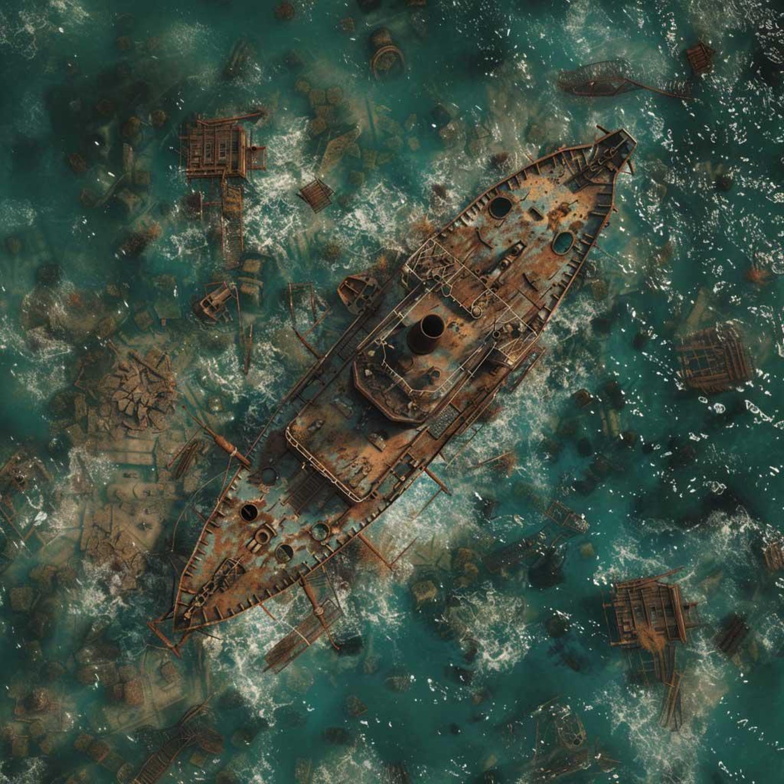 Post-apocalyptic Waterworld Battle Maps, Rpg Ocean Map, Dystopian ...