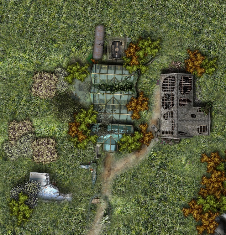 Post-apocalyptic Green House Battle Map Grass Dnd Jdr Zombie Apocalypse ...