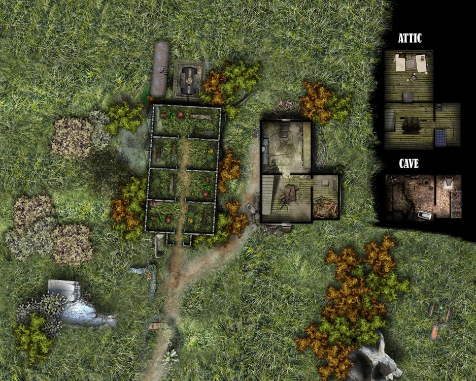Post-apocalyptic Green House Battle Map Grass Dnd Jdr Zombie Apocalypse ...