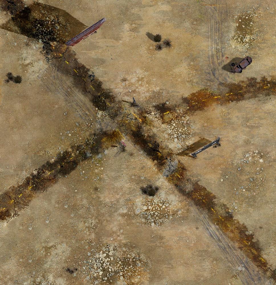 Wasteland Desert Road Battle Maps, Post-apocalyptic RPG Maps, Modern ...