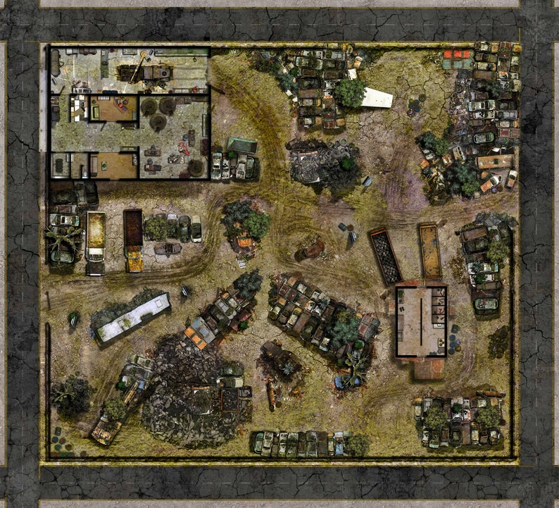 Post-apocalyptic Car Junkyard Battle Map Fallout: Virtual Table Top ...